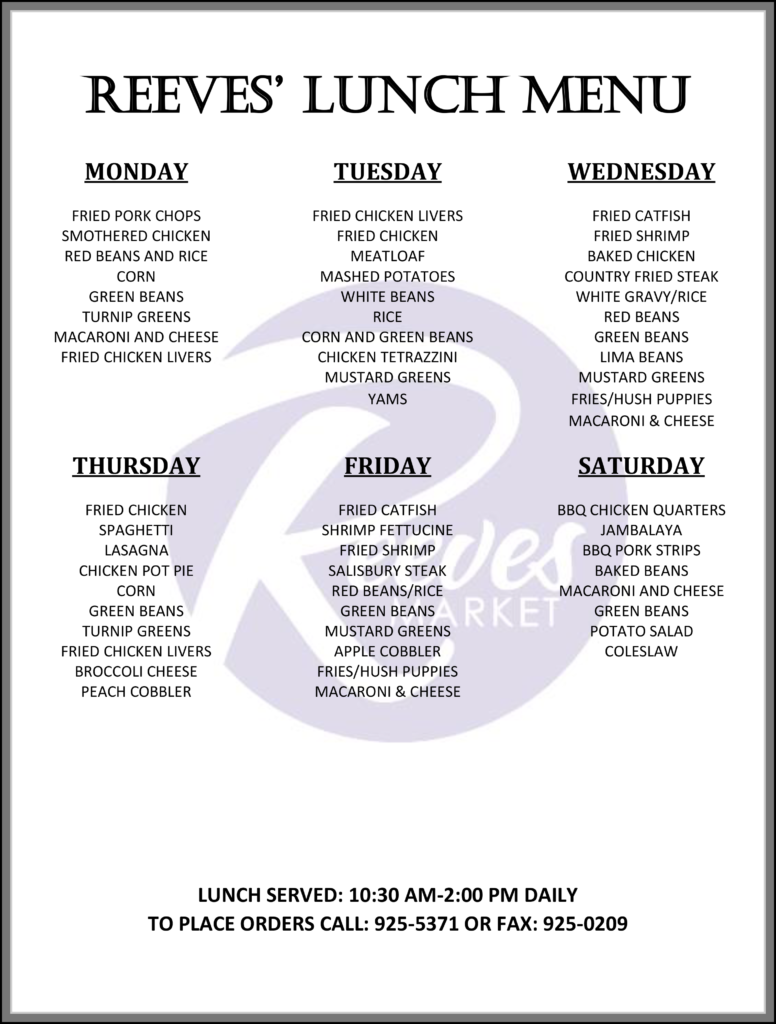 Lunch Menu | Reeves Grocery